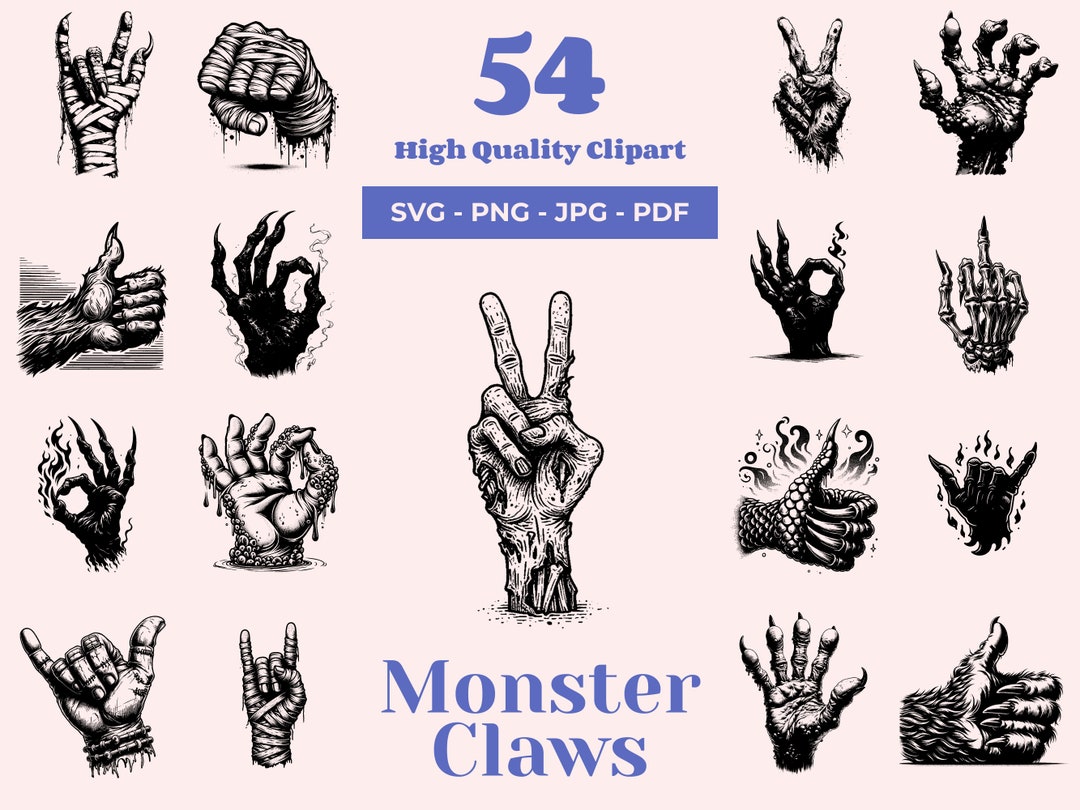 Monster Claw SVG Bundle: 54 Gothic Hand Gesture Designs (laser Cut ...