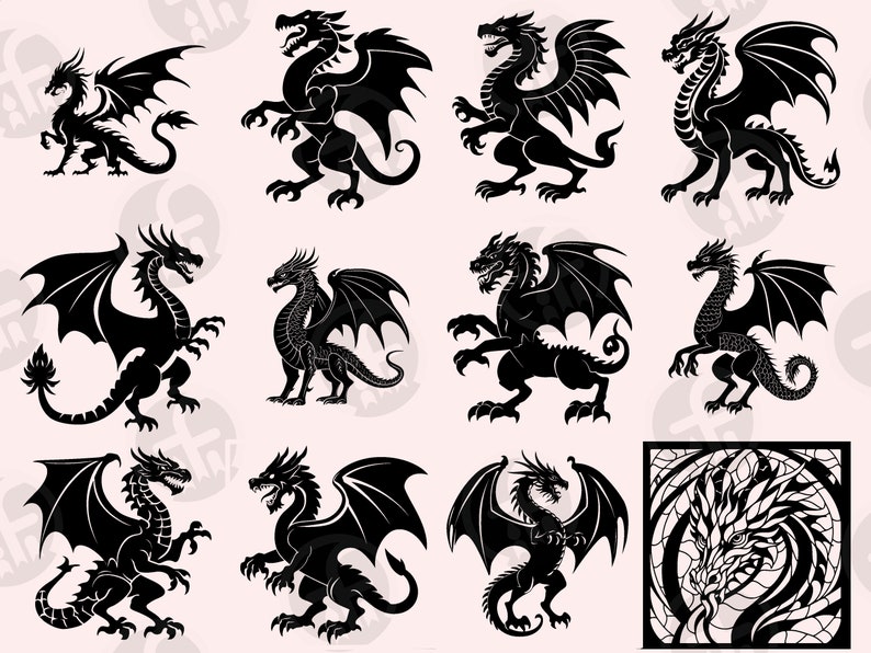 Medieval Dragon SVG Bundle: 96 Fantasy Clipart Designs (digital ...