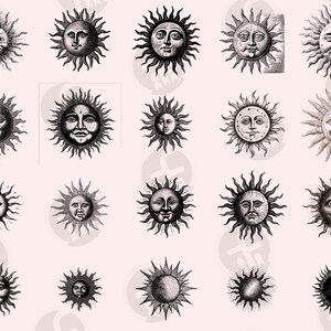 The Sun SVG Bundle - 136 Vintage Engravings - Cut Files - Sun Face ...