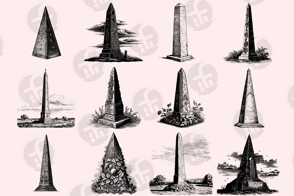 Obelisk SVG Bundle - 36 Vintage Engravings - Cut Files - Timeless ...