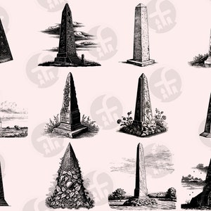 Obelisk SVG Bundle - 36 Vintage Engravings - Cut Files - Timeless ...