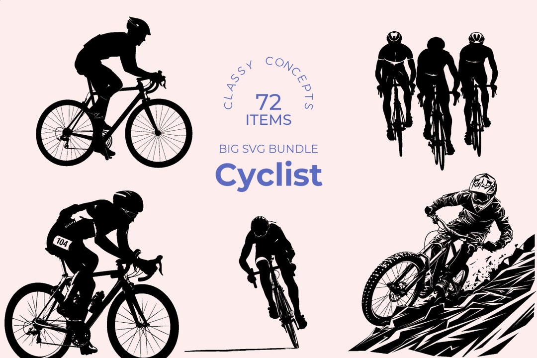 Cyclist SVG Bundle 72 Cut Files Bike Silhouette Bicycle Clipart Black ...