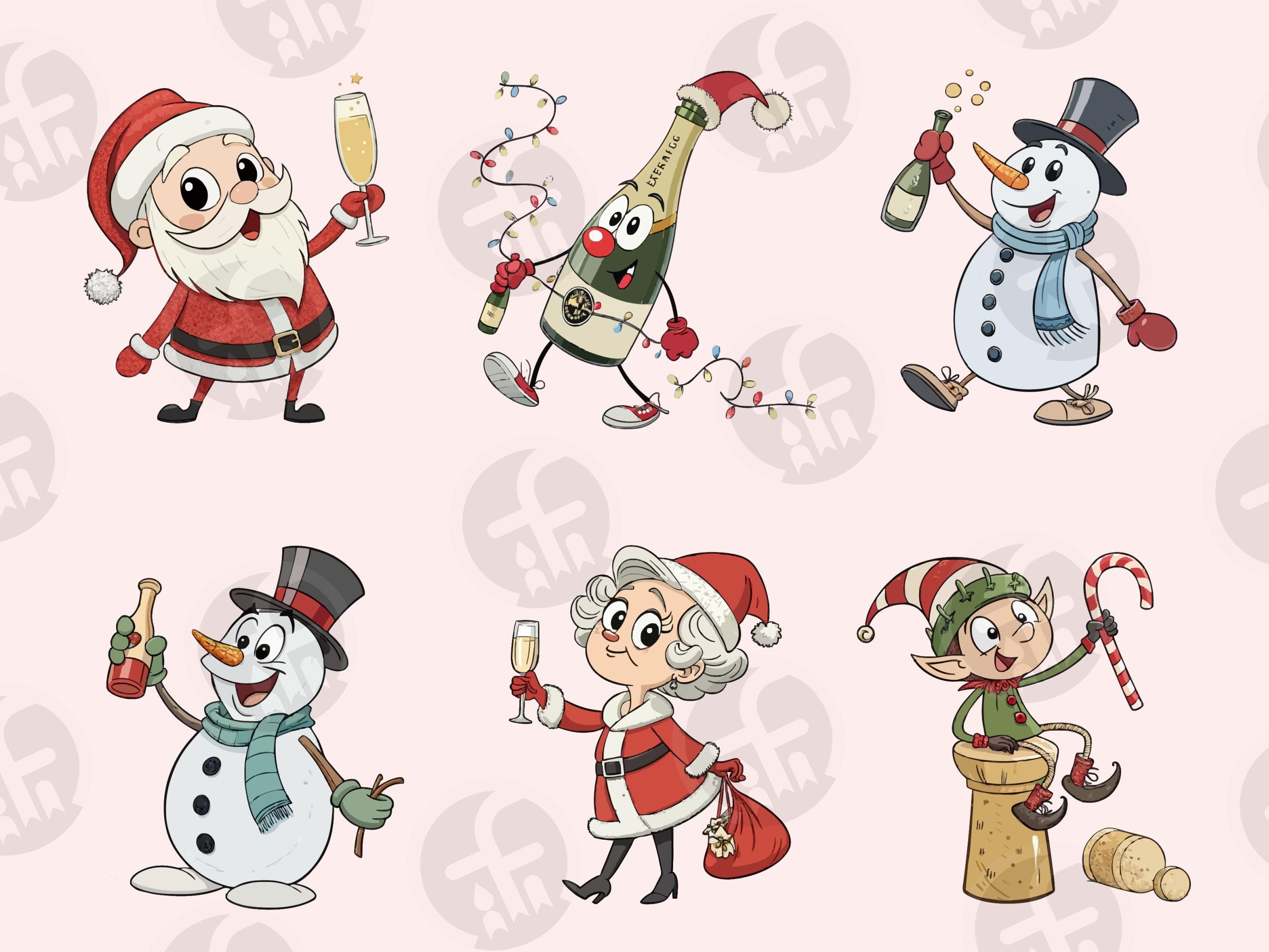 Christmas Champagne Clipart: Santa, Elves, Festive Bottles (SVG, PNG ...