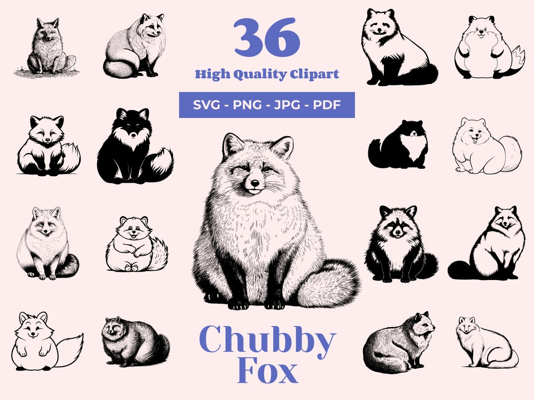 Fat Fox SVG Bundle - 36 Designs - Cute Fox Clipart - Playful Animal Art ...