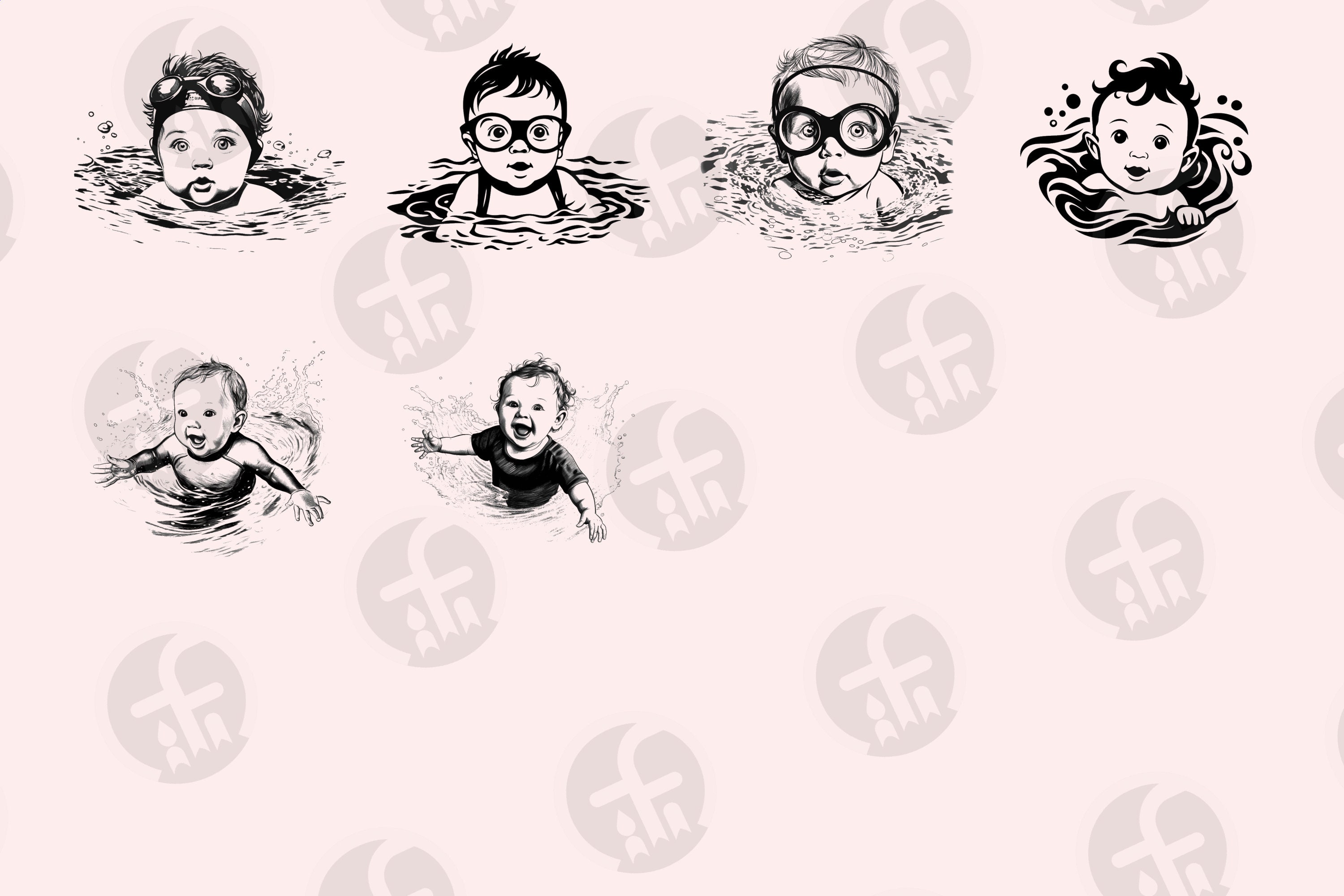 Baby Swimming SVG 18 Adorable Designs Black and White - Etsy