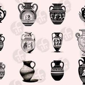 Greek Amphora SVG Bundle 87 Cut Files Ancient Pottery in Black and ...