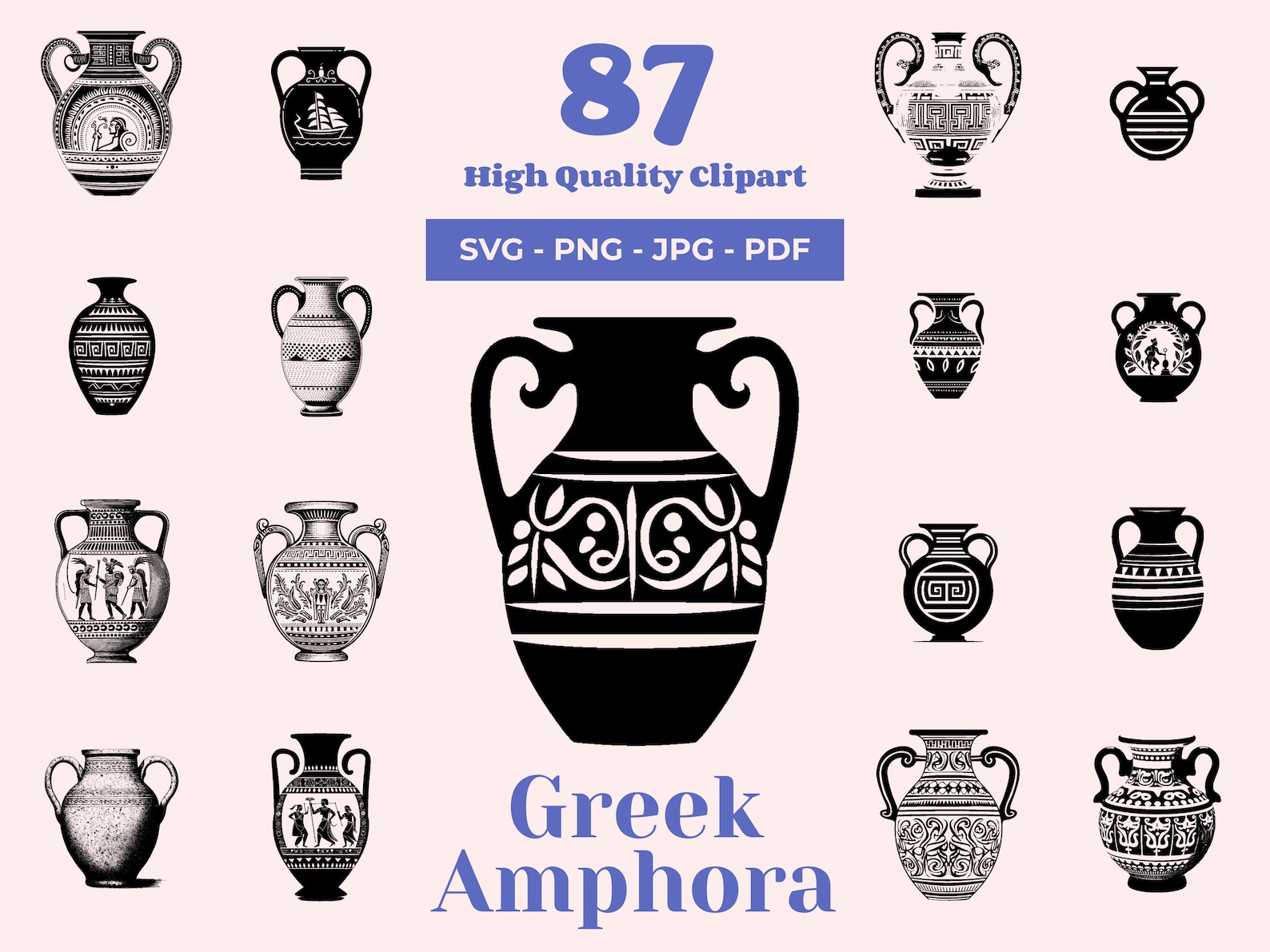 Greek Amphora SVG Bundle: Ancient Pottery Clipart (87 Designs) (digital ...