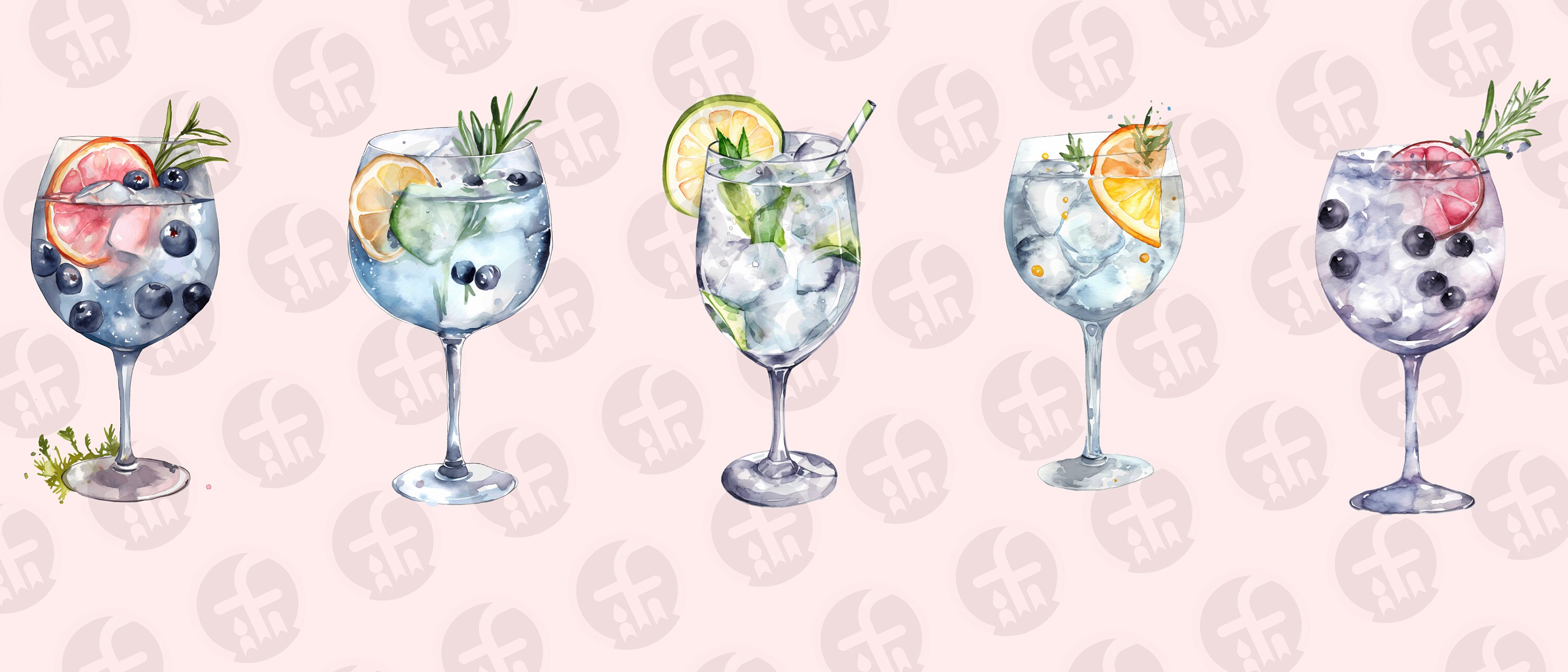 Watercolor Gin Clip Art Set 15 Soft Designs Gin and Ice - Etsy UK