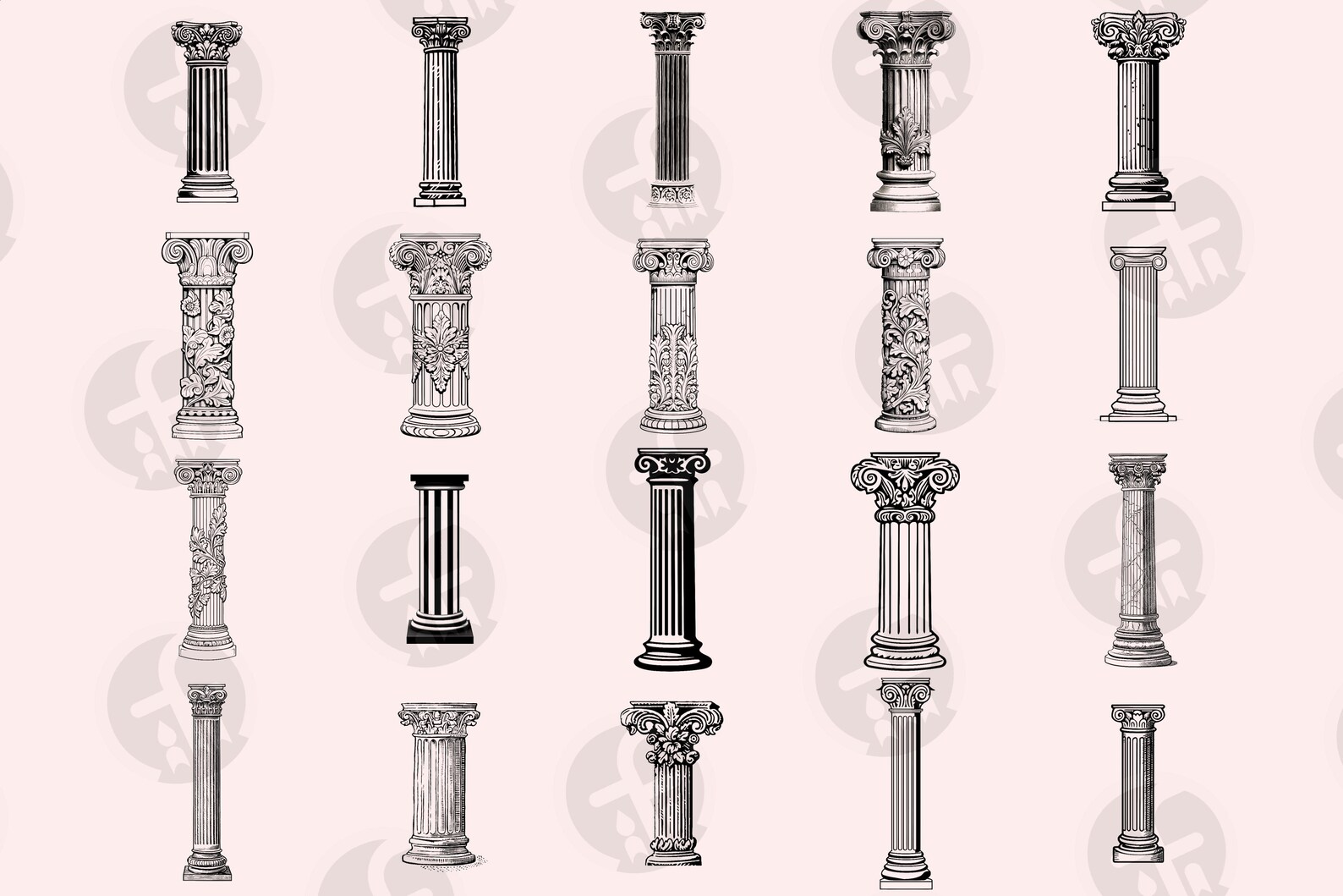 Roman Column SVG Bundle 126 Cut Files Ancient Architecture in Black and ...
