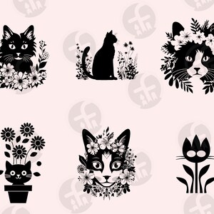 Cat Flower SVG Bundle - 36 Designs - Feline and Floral Clipart ...