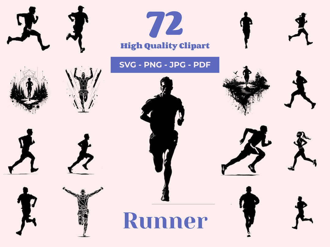 Runner Silhouette SVG Bundle: Athletic Clipart Designs (digital ...