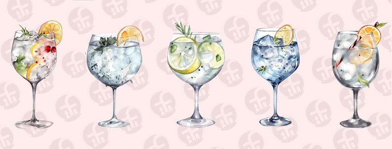 Watercolor Gin Clip Art Set 15 Soft Designs Gin and Ice - Etsy