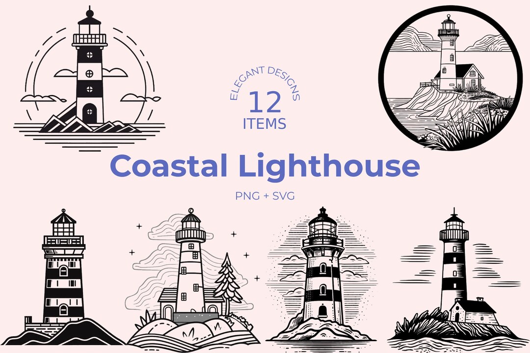 Lighthouse SVG - 12 Minimalist Line Art - Nautical Beacon Clipart ...