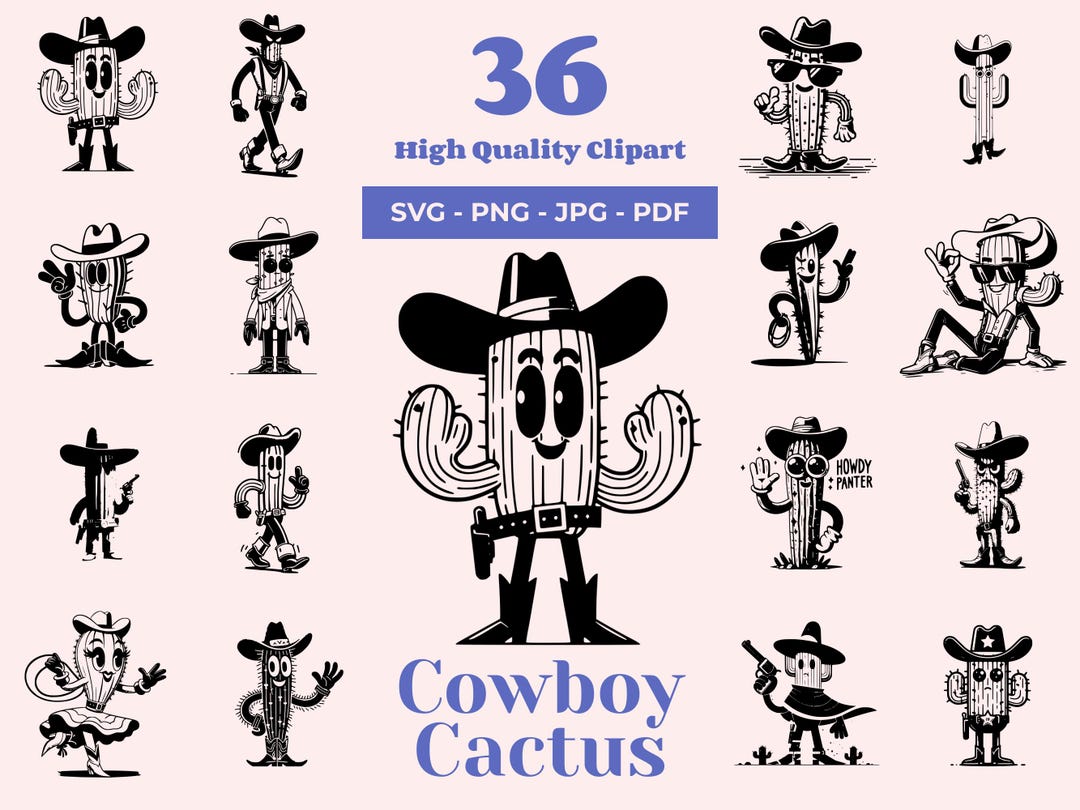 Cowboy Cactus SVG Clipart Bundle: 36 Western Designs (digital Download ...