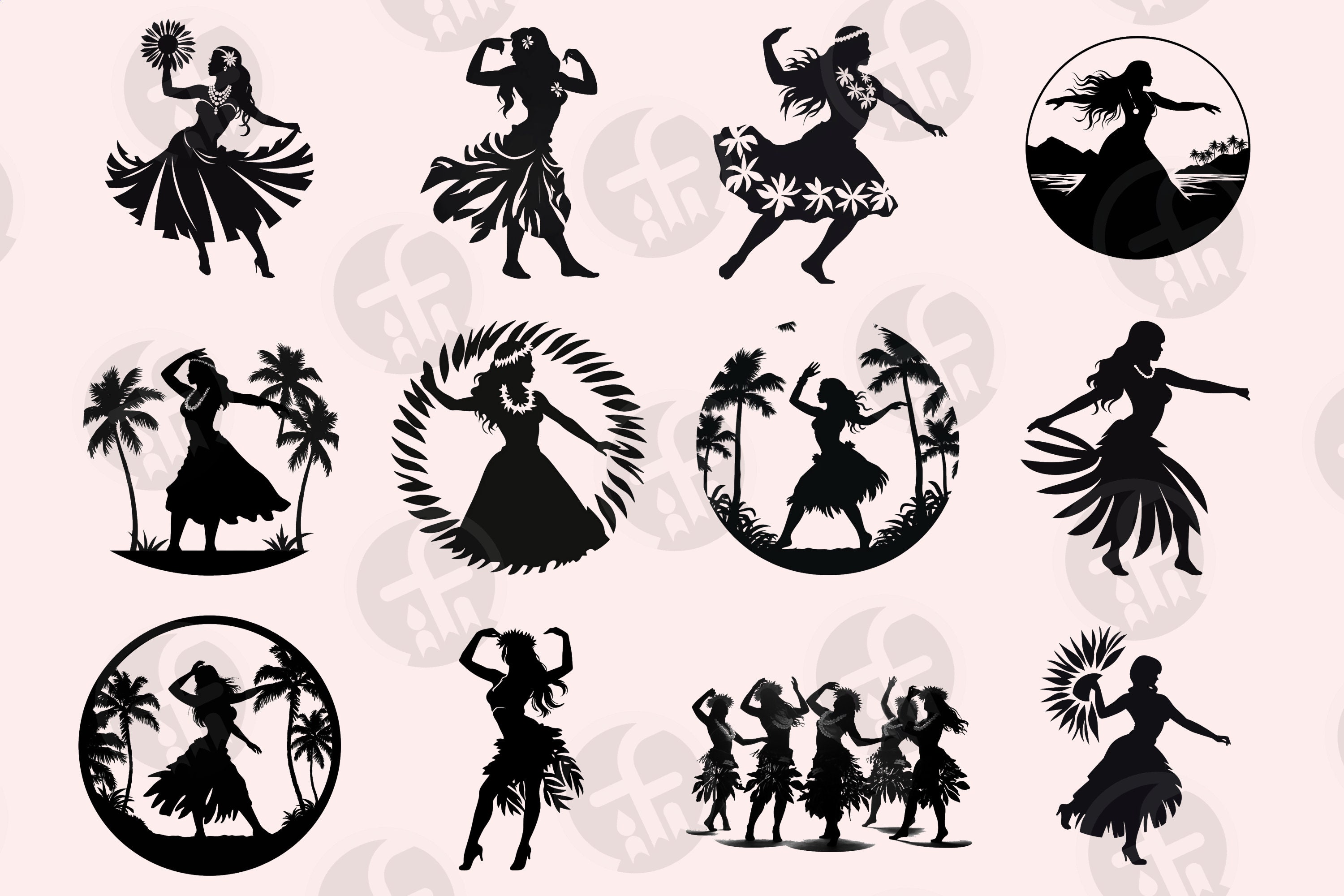 Hula Dancers Silhouette SVG 25 Elegant Designs Black and - Etsy