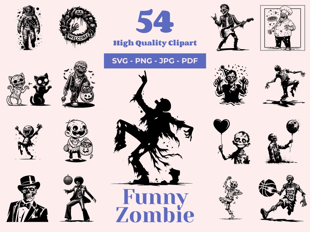 Funny Zombie SVG Bundle: Halloween Clipart Designs (54 Files) (digital ...