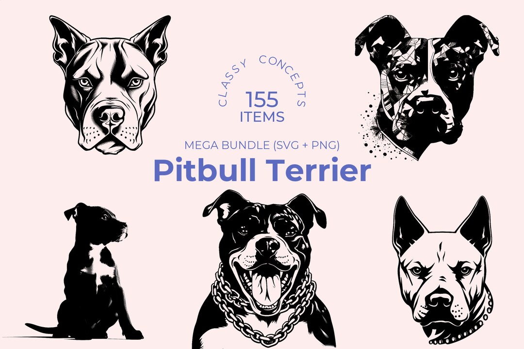 Pitbull Terrier SVG Bundle - 155 Cut Files - American Pit Bull - Crafts ...