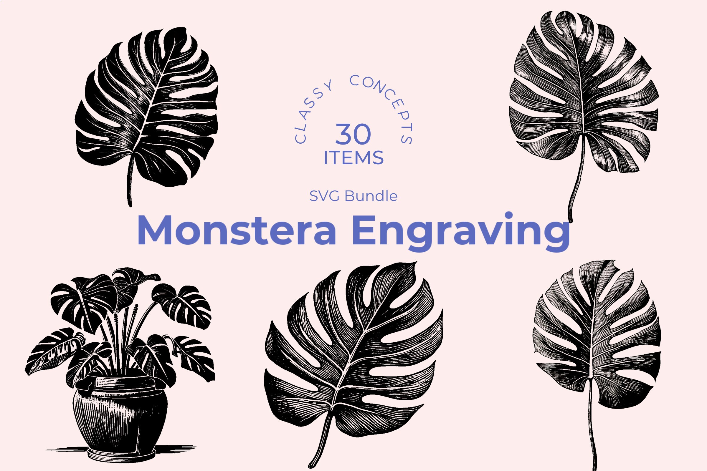 Monstera SVG Bundle 30 Vintage Engravings Cut Files - Etsy