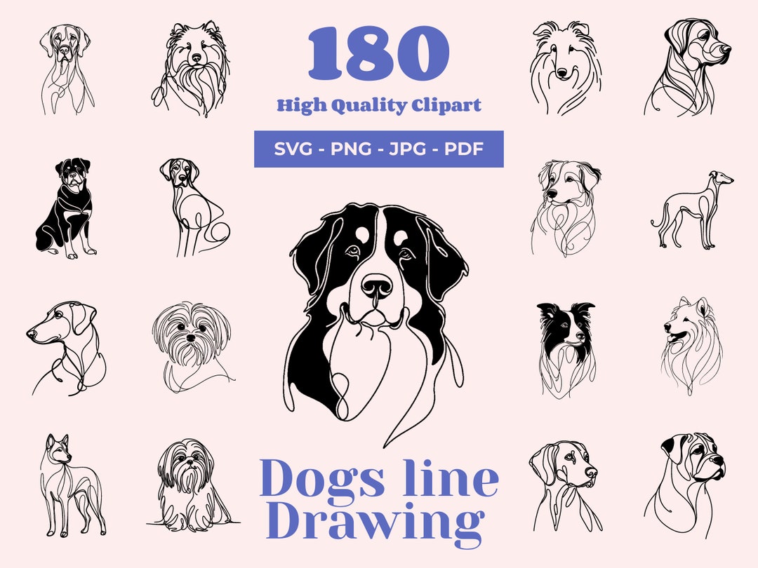 Dogs Line Drawing SVG Bundle - 180 Designs - Line Art - Pet Portraits ...