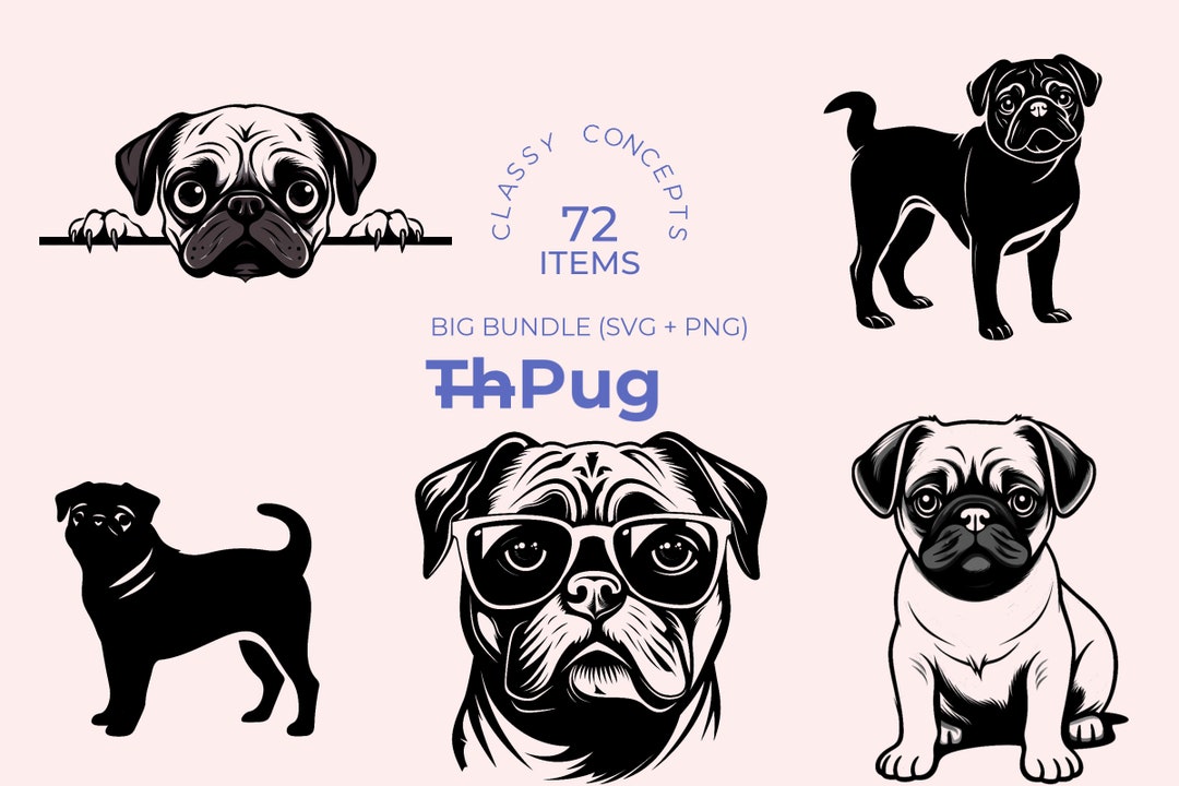 Pug SVG Bundle: 72 Dog Cut Files for Cricut (digital Download) - Etsy