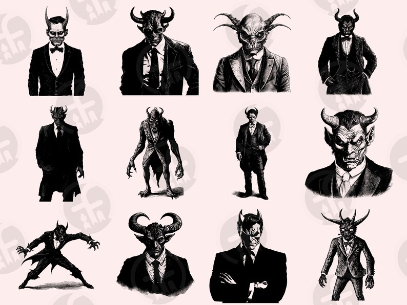Demon in Suit SVG Bundle – Gothic Horror Clipart, 83 Designs (digital ...