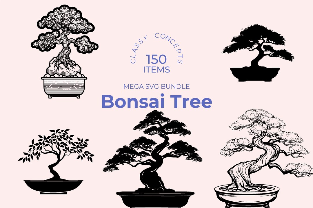Bonsai Tree SVG Bundle 150 Cut Files Japanese Garden Art for Laser ...