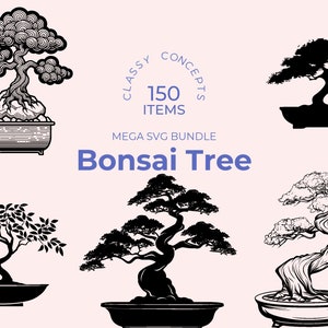 Bonsai Tree SVG Bundle 150 Cut Files Japanese Garden Art for Laser ...