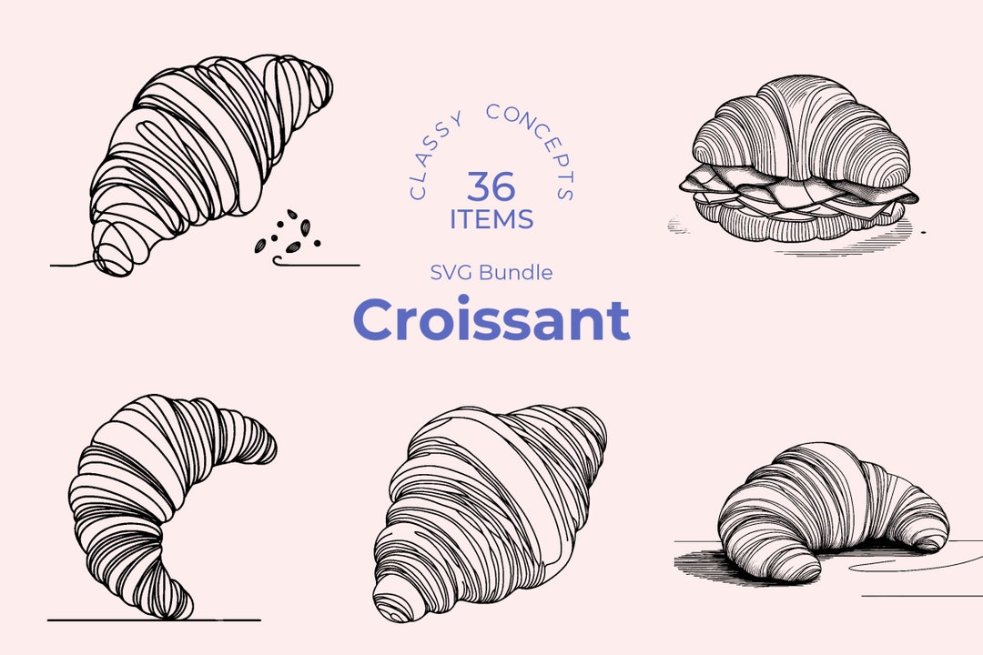 Croissant SVG Bundle 36 Cut Files Line Art Cafe Design Elegant Kitchen ...