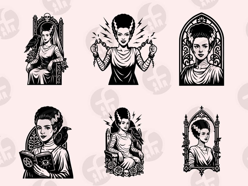 Bride of Frankenstein SVG Bundle: 54 Gothic Horror Designs, Halloween ...