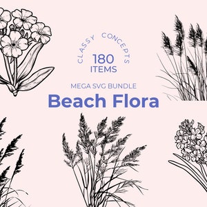 Beach Flora SVG Bundle 180 Cut Files Beach House Decor Coastal Plants ...