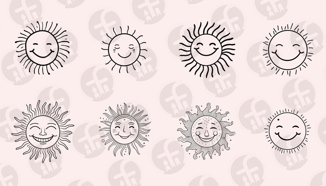 Happy Sun SVG 20 Line Art Designs Black and White - Etsy