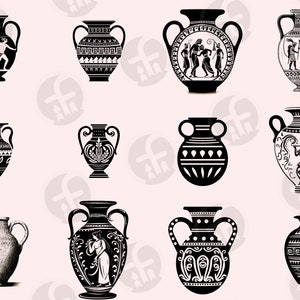 Greek Amphora SVG Bundle 87 Cut Files Ancient Pottery in Black and ...