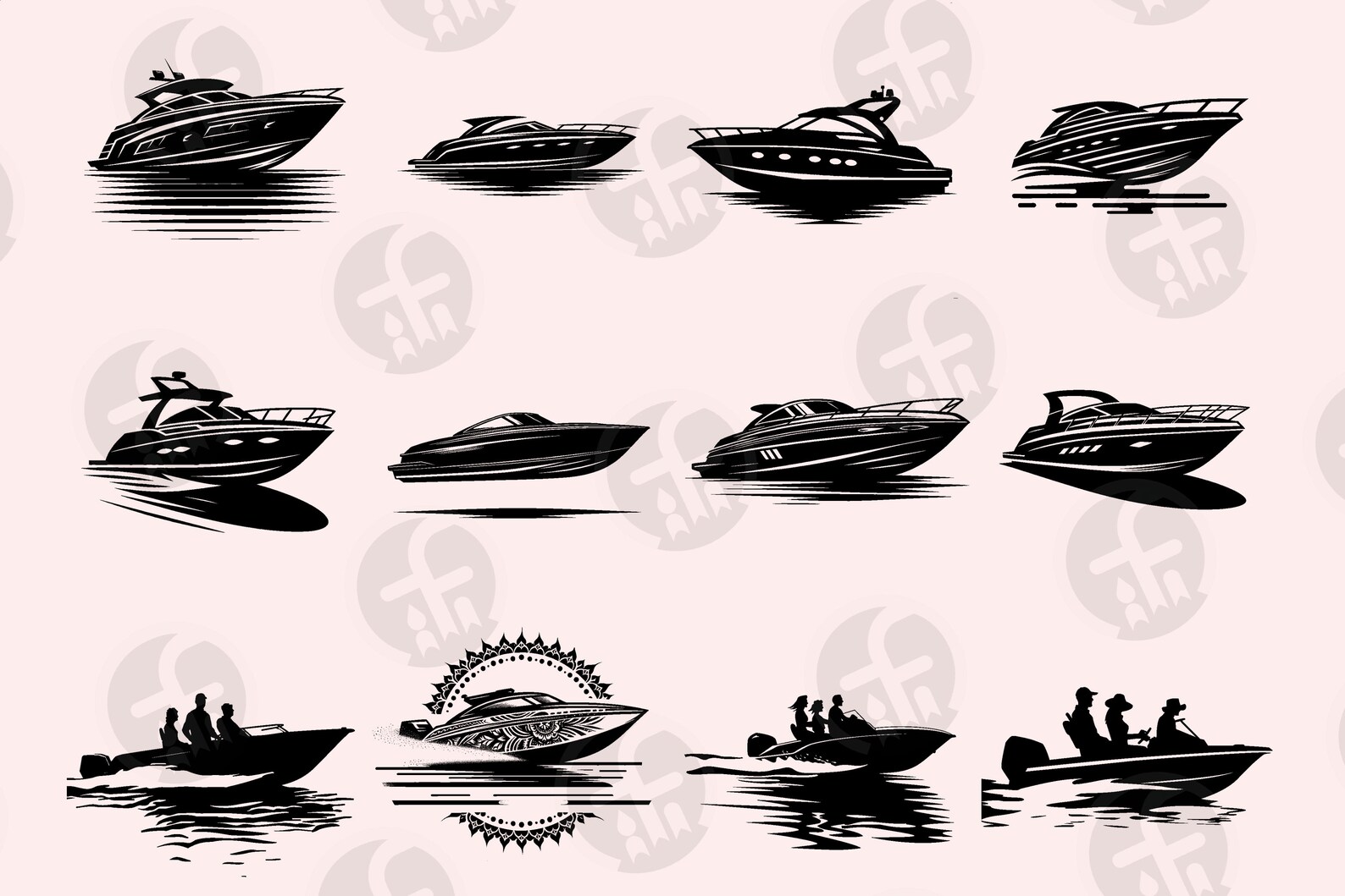 Speedboat SVG Bundle 64 Cut Files High-speed Boat Silhouettes for Laser ...