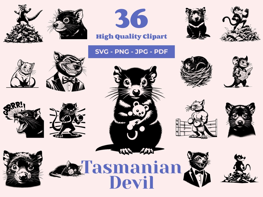 Tasmanian Devil SVG Bundle - 36 Cut Files - Sarcophilus Designs for ...