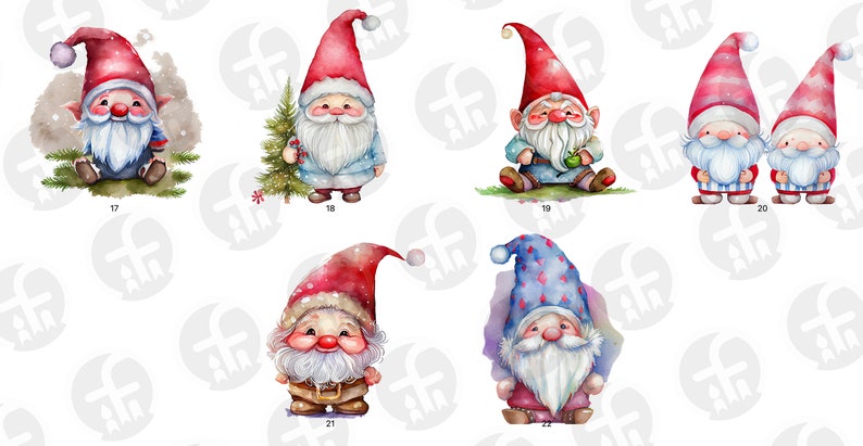 Christmas Gnomes Clipart Bundle 22 Watercolor Transparent - Etsy