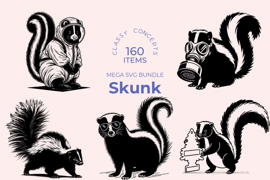 Skunk SVG Bundle 160 Cut Files Cute and Funny Skunk Designs for Laser ...