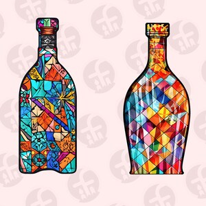 Mosaic Rum Clip Art Bundle - 13 Colorful Designs - Rum Bottle Clipart ...