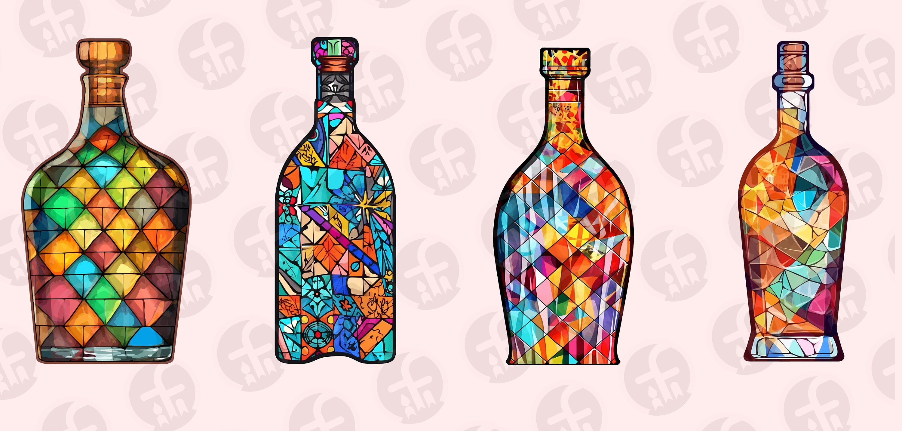 Mosaic Rum Clip Art Bundle 13 Colorful Designs Rum Bottle Clipart ...
