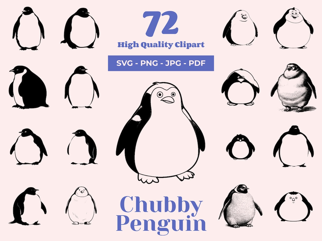 Fat Penguin SVG Bundle - 72 Designs - Penguin Clipart - Penguin PNG ...