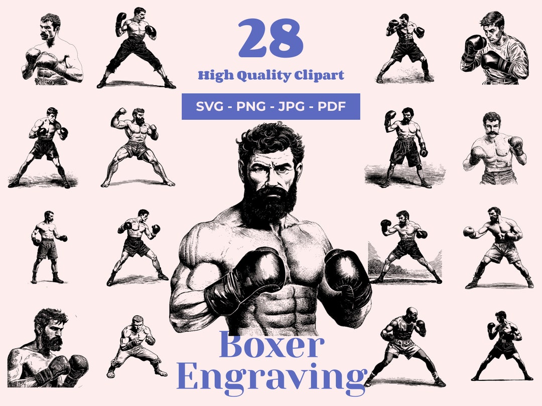 Boxer Fighter SVG Bundle: 28 Vintage Boxing Clipart Designs (digital ...