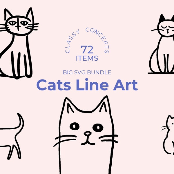 Cat Line Art - Etsy