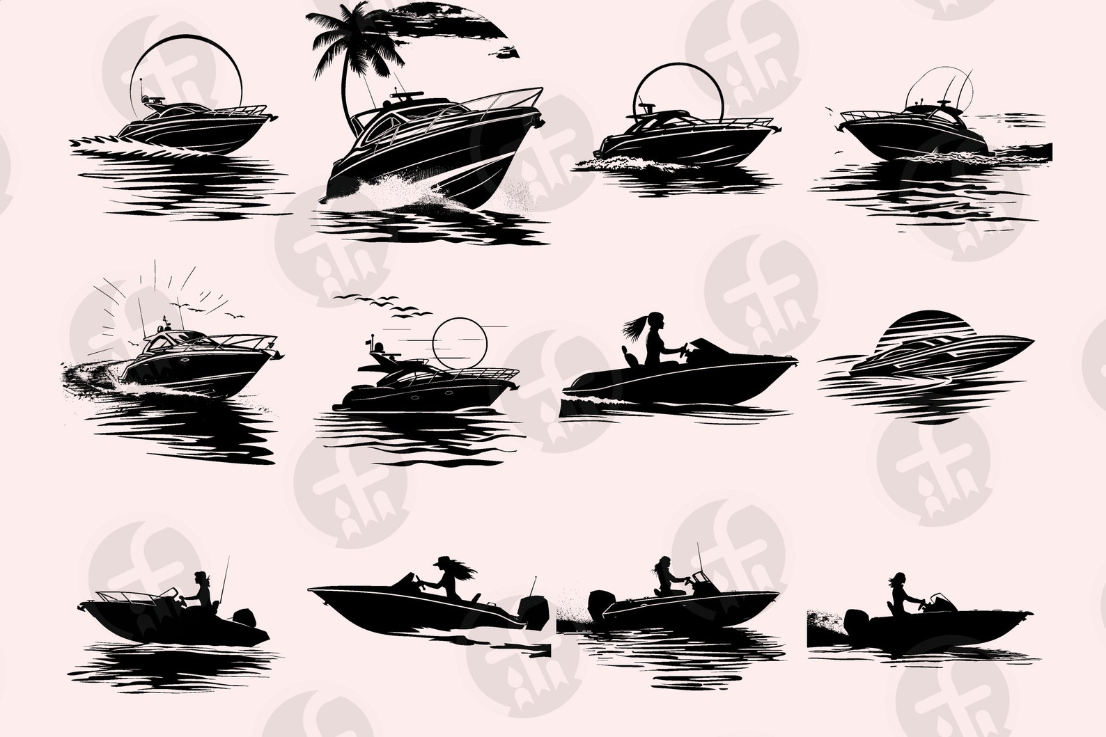Speedboat SVG Bundle 64 Cut Files High-speed Boat Silhouettes for Laser ...