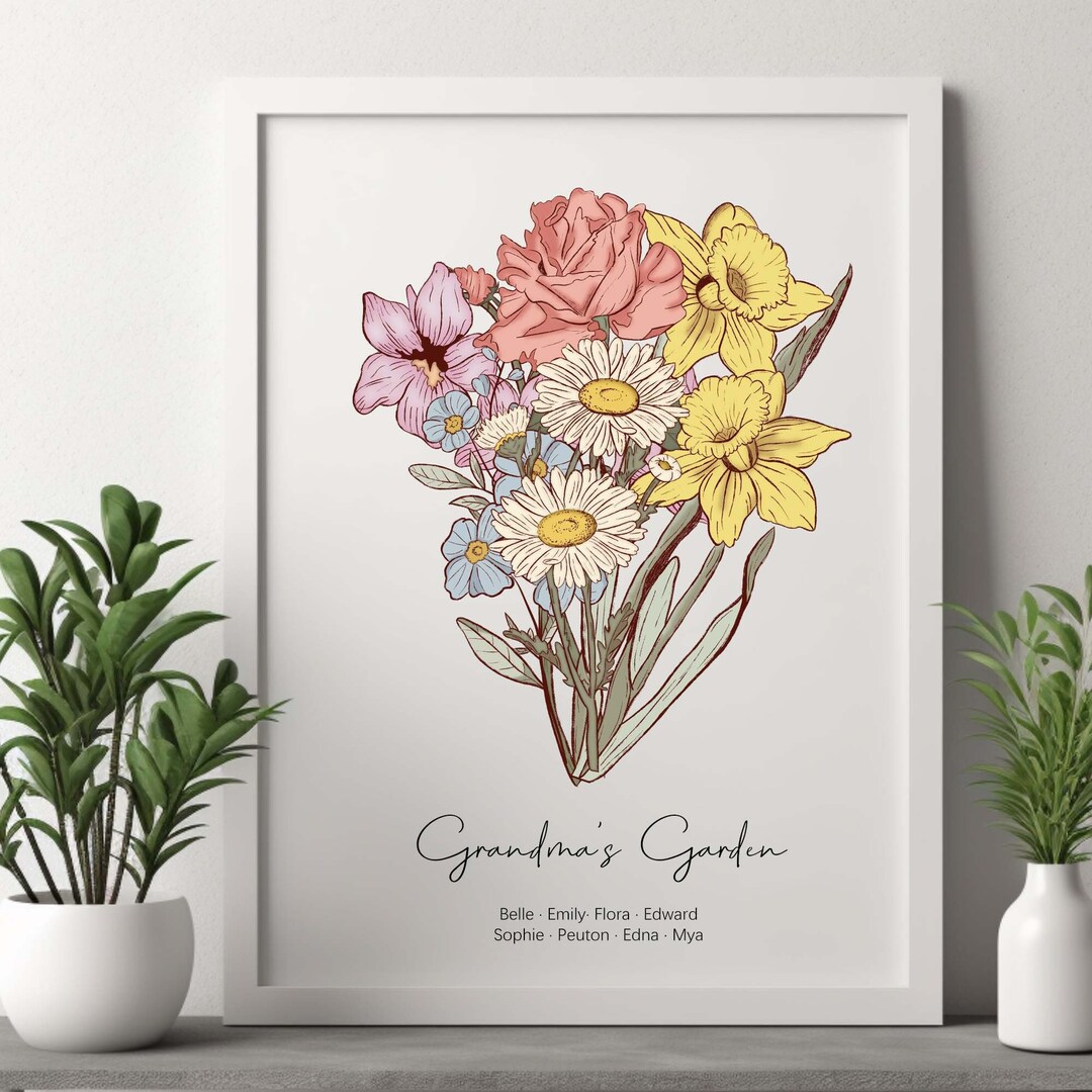Custom Grandma's Garden Poster With Grandkids Names, Printable Family ...