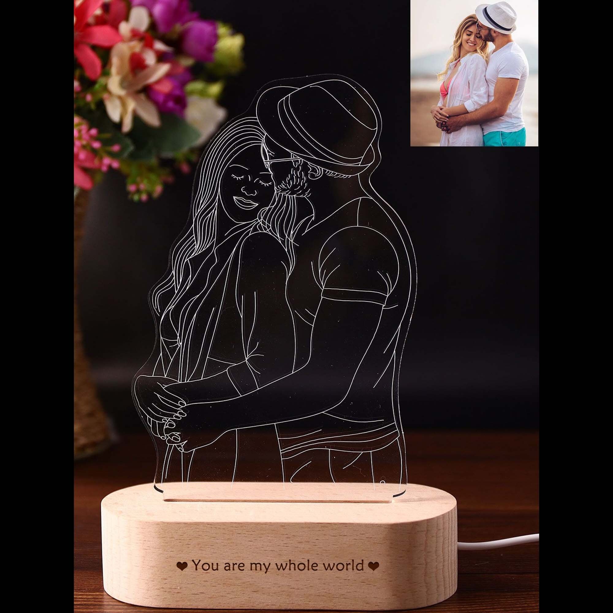 Personalized Couple Line Art Photo Light, 3D Photo Light Nightlight ...