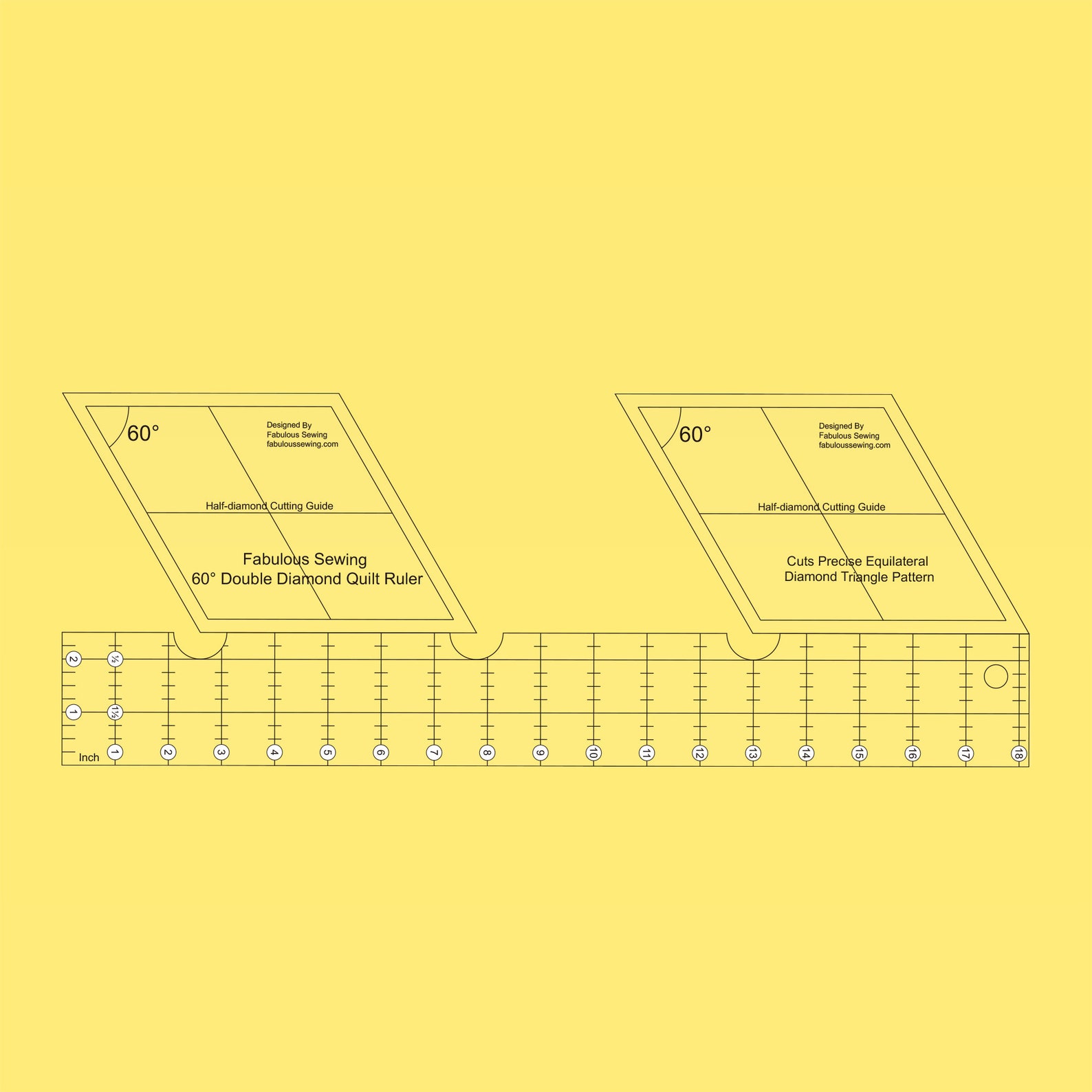 Fabulous Sewing Double Diamond Quilt Ruler, Rotary Cutter, Patchwork ...