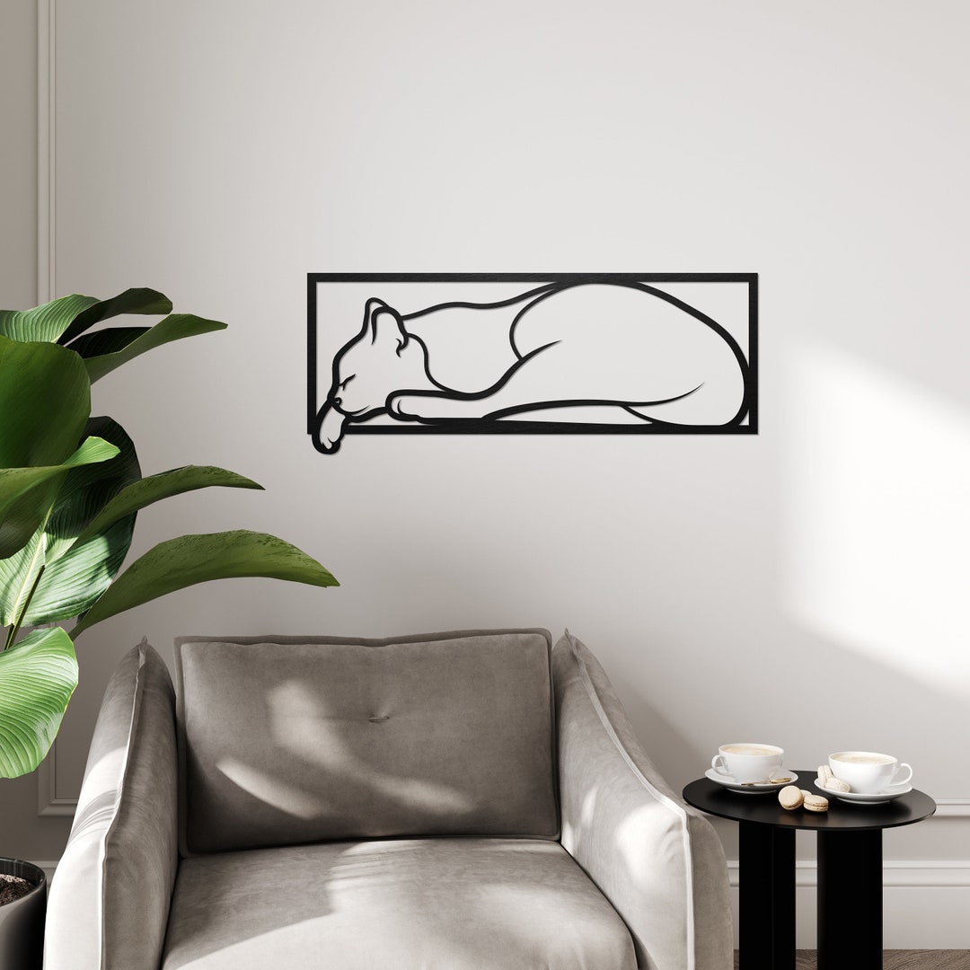 Wooden Cat Decor, Minimalist Cat Wall Art, Lineart Cat Wall Decor, Cat ...
