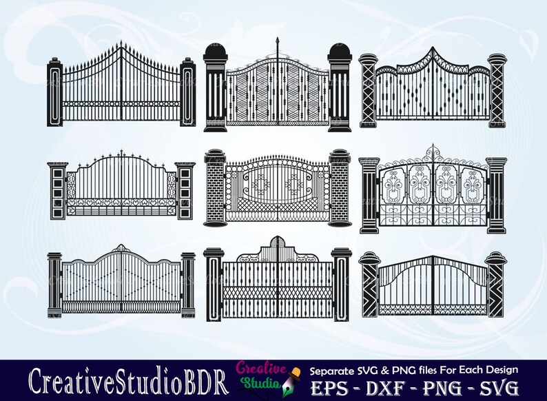 Gate SVG Bundle, Gate Silhouette, House Gate Svg, Wrought Iron Gate Svg ...