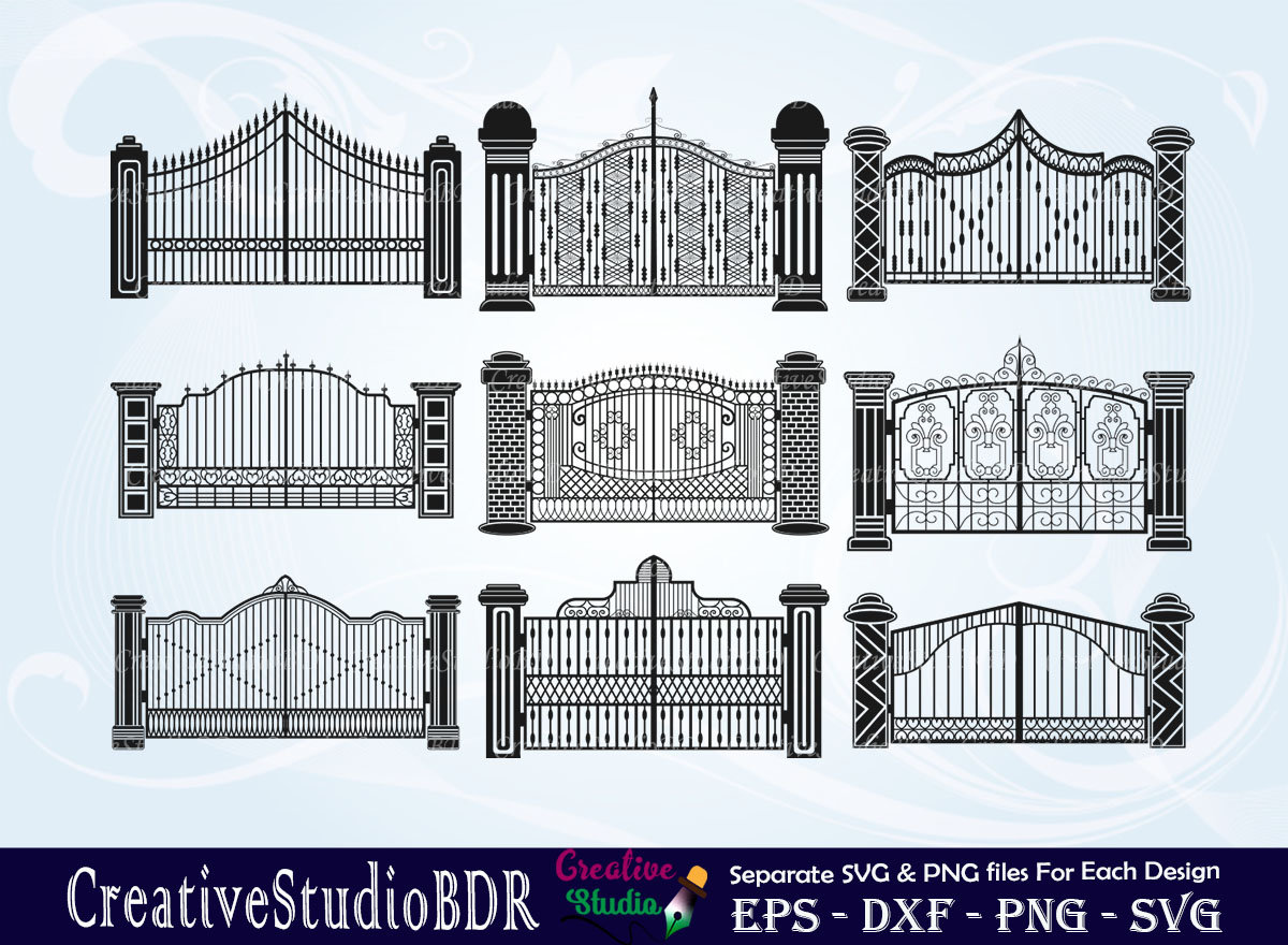 Gate SVG Bundle, Gate Silhouette, House Gate Svg, Wrought Iron Gate Svg ...