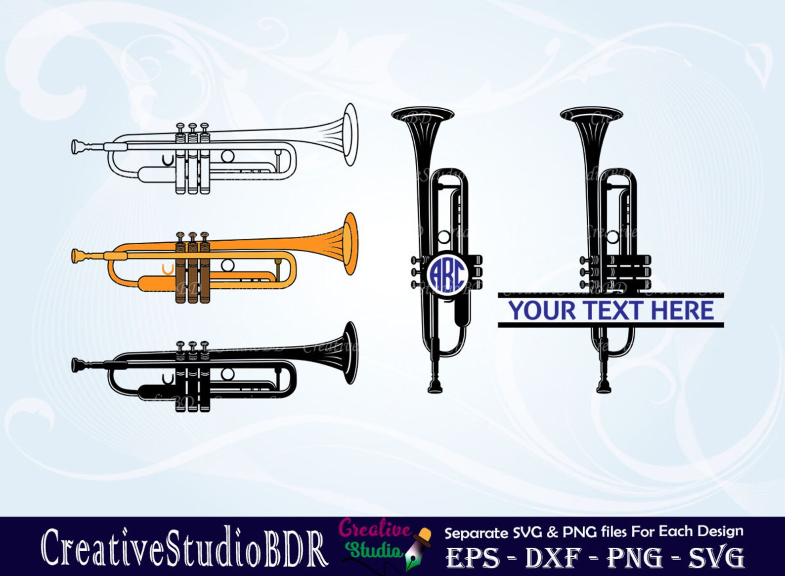 Trumpet SVG Cut File, Band Svg, Jazz Svg, Trumpet Frame, Trumpet ...