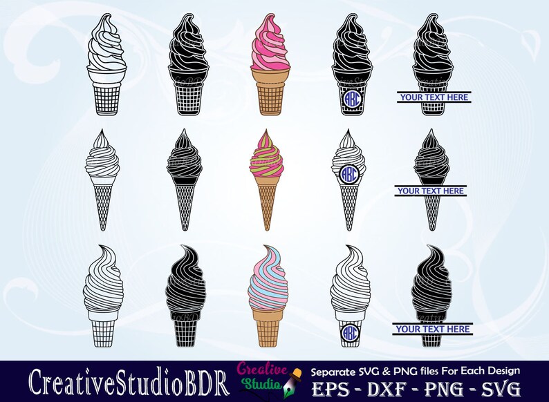Ice Cream Cone SVG Bundle Cut File, Frozen Yogurt, Summer, Dessert ...